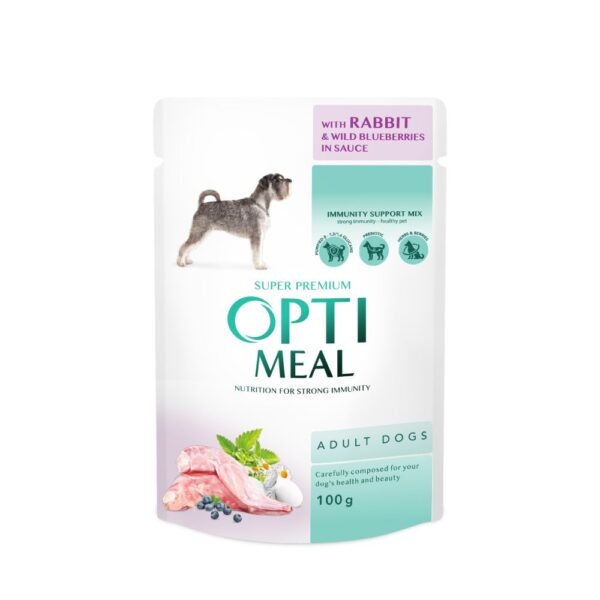 OPTIMEAL POUCH ADULT DOG WITH RABBIT AND WILD BLUEBERRIES IN SAUCE 0. ...